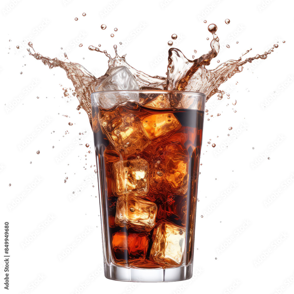 Glass of cola with splash isolated on transparent white background ...