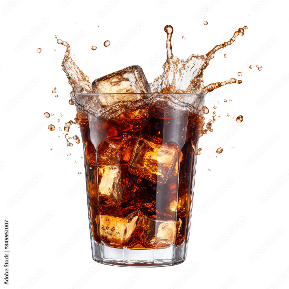 Glass of cola with splash isolated on transparent white background ...