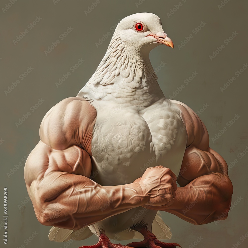 A muscular pigeon showing off its biceps, blending urban charm with ...