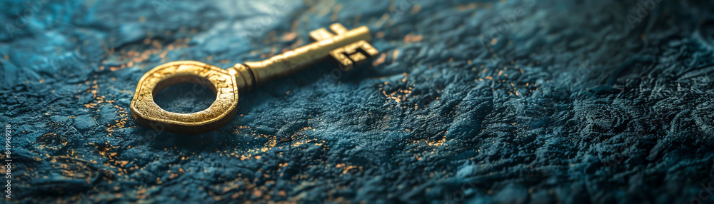 Unlocking concept in presentation background with copy space, key and ...