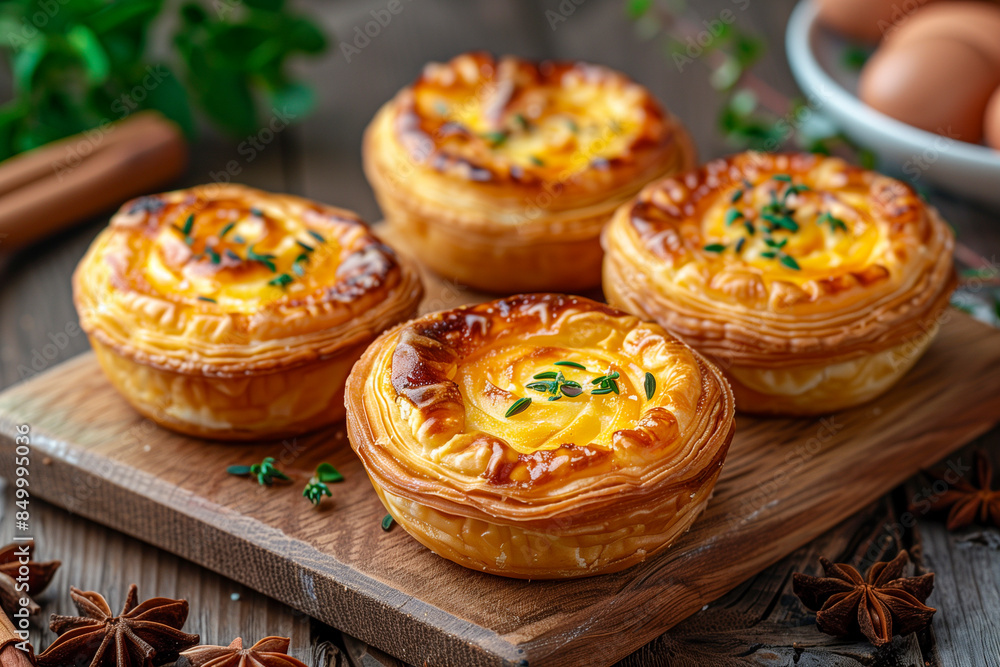 Chinese Egg Tarts with flaky pastry Stock Photo | Adobe Stock