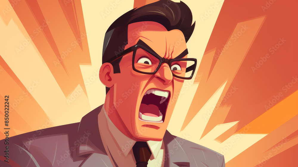Cartoon illustration of an angry boss yelling in frustration. Stock ...