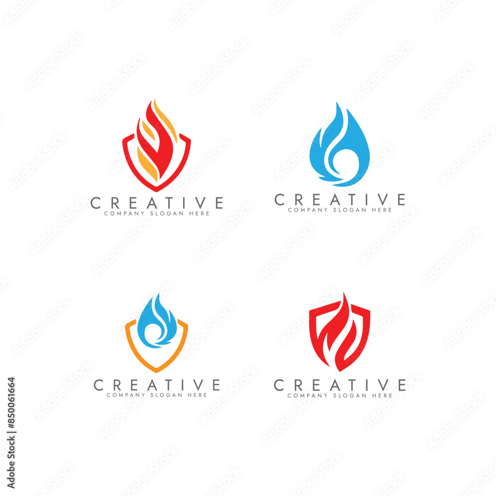 Oil and gas logo Fire flame, Fire shield and energy logo vector design ...