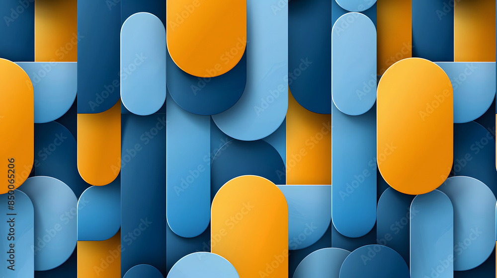Blue and yellow abstract floating rounded rectangle shapes, geometric shape background template ...