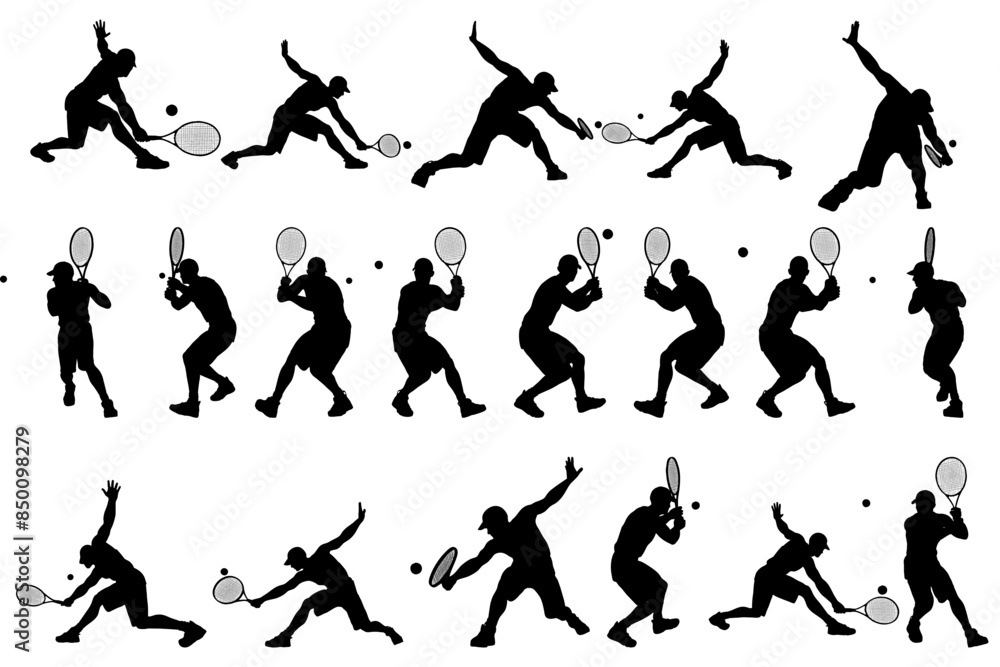 collection of different angle of silhouette male tennis player ...