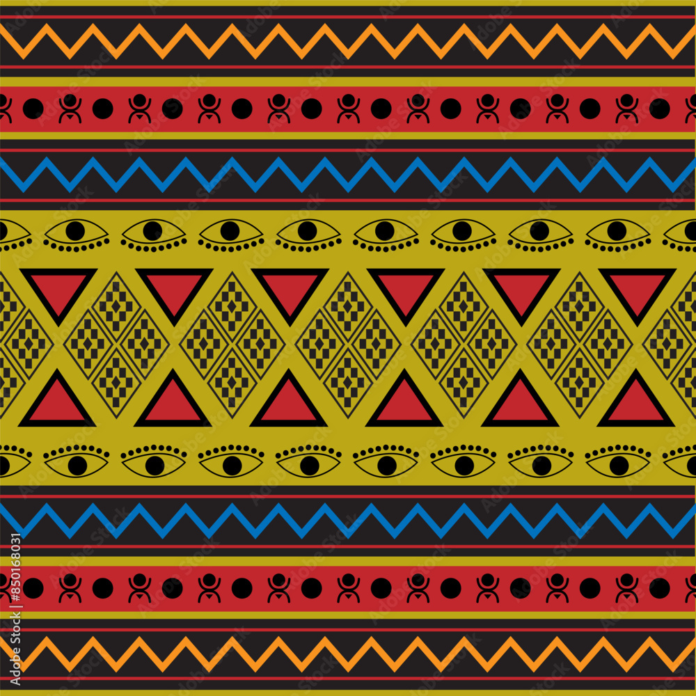 Seamless ancient Egyptian fabric pattern on a dark yellow background ...