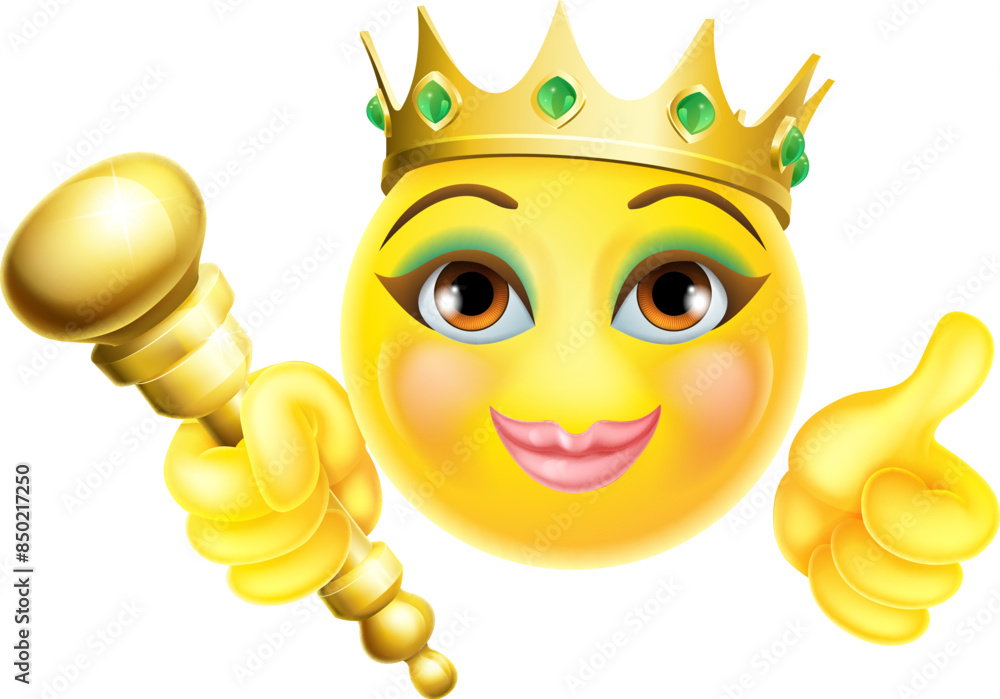A queen or princess emoticon emoji cartoon face wearing a gold crown ...