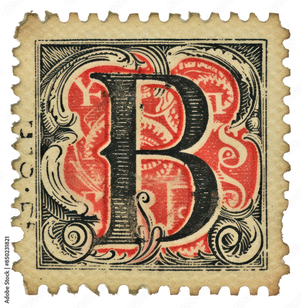 PNG Vintage alphabet B postage stamp Stock Illustration | Adobe Stock