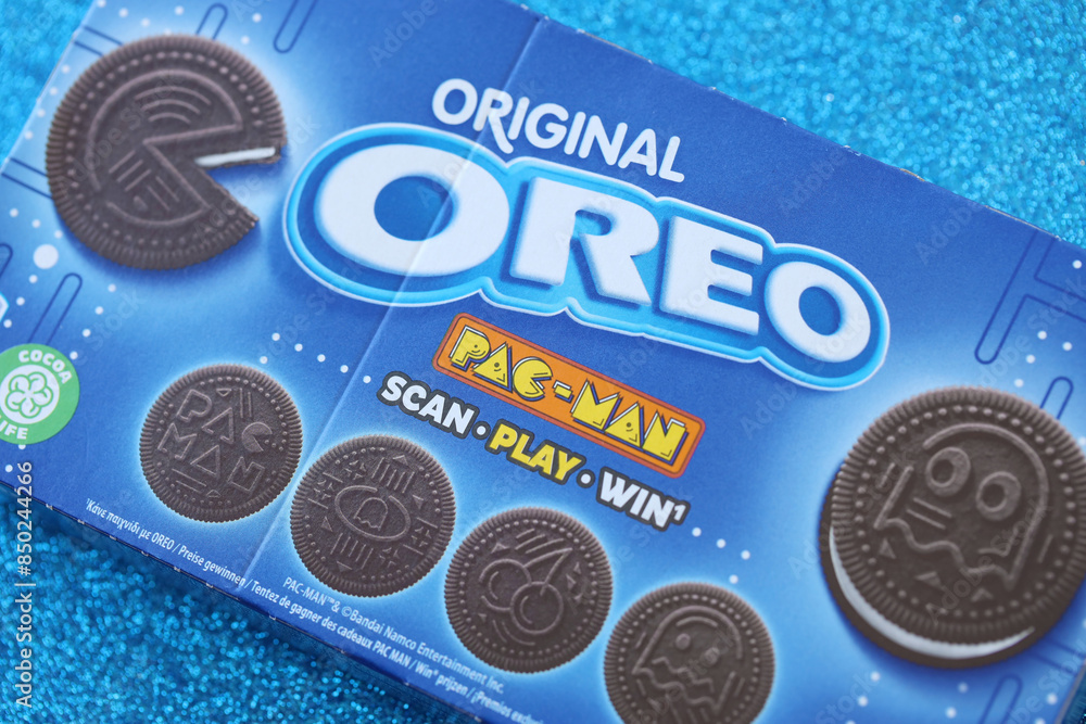 KYIV, UKRAINE - APRIL 20, 2024 Oreo pac-man crispy cookies packs. The ...