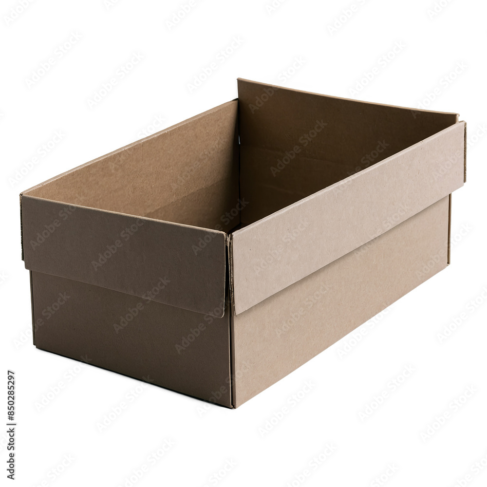 Open brown cardboard shoe box presented on white background ...