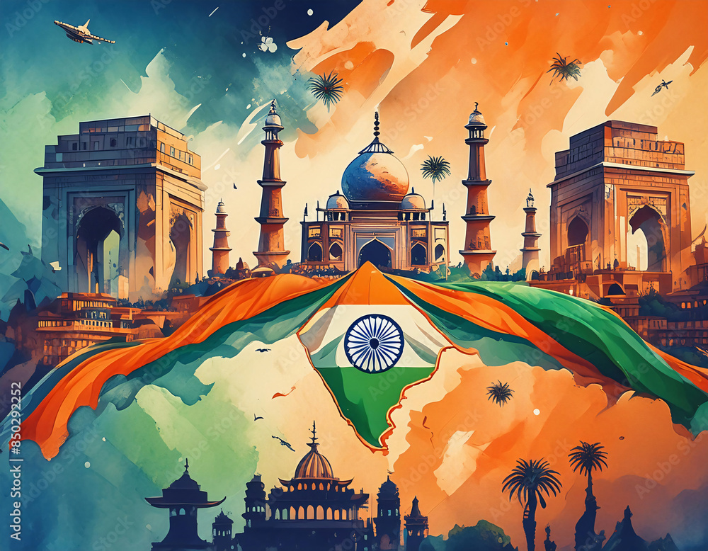 India Independence Day India map India flag Vector Background Stock ...