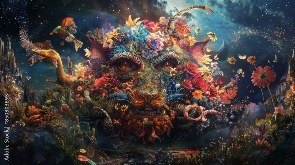 Surreal depiction of Hispanic folklore with mythical beings and heroes ...