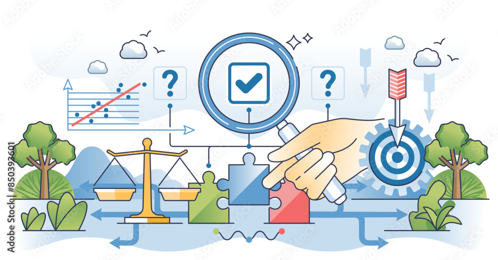 Decision making process with information analyzing outline hands ...