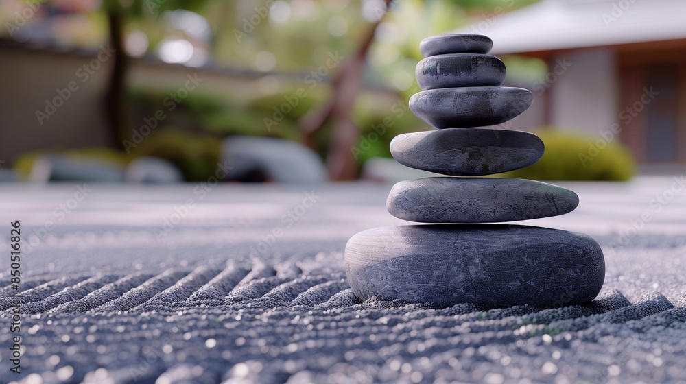 Zen stones in Japanese rock garden. Banner for Mental Health Awareness ...