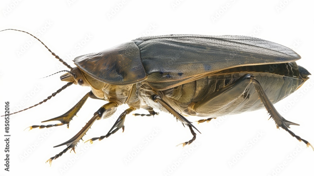 Giant water bug lethocerus grandis standing with long legs and antennae ...