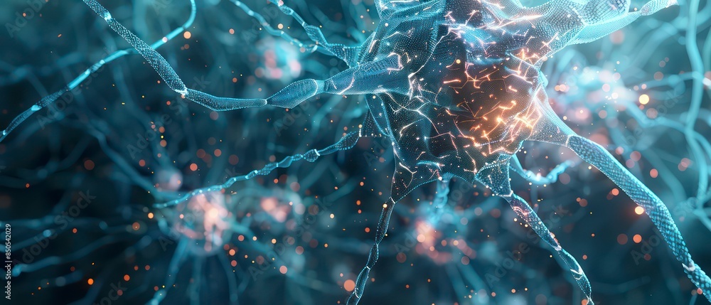 An artificial intelligence electrifying illustration of blue lightning ...