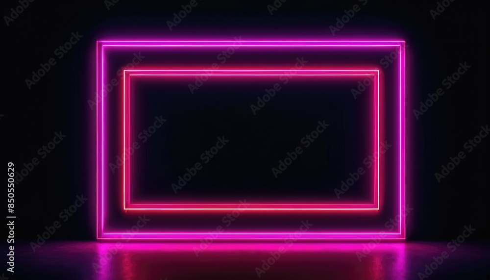 Neon pink rectangular frame with radiant particles, set against a deep ...