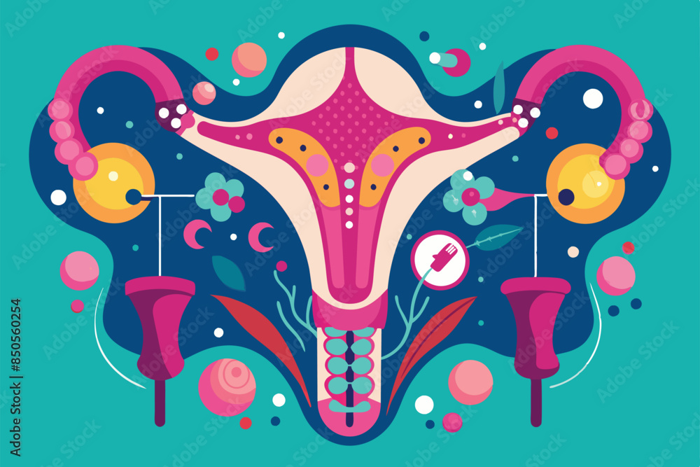 Customize female reproductive system illustration with vibrant floral ...