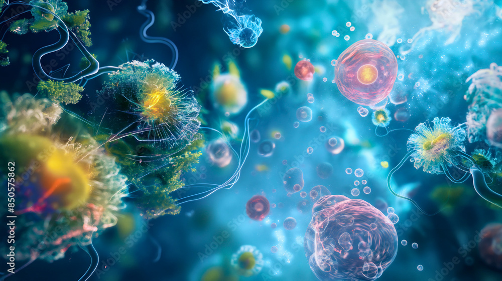 Colorful blue abstract germ infection illustration background or ...