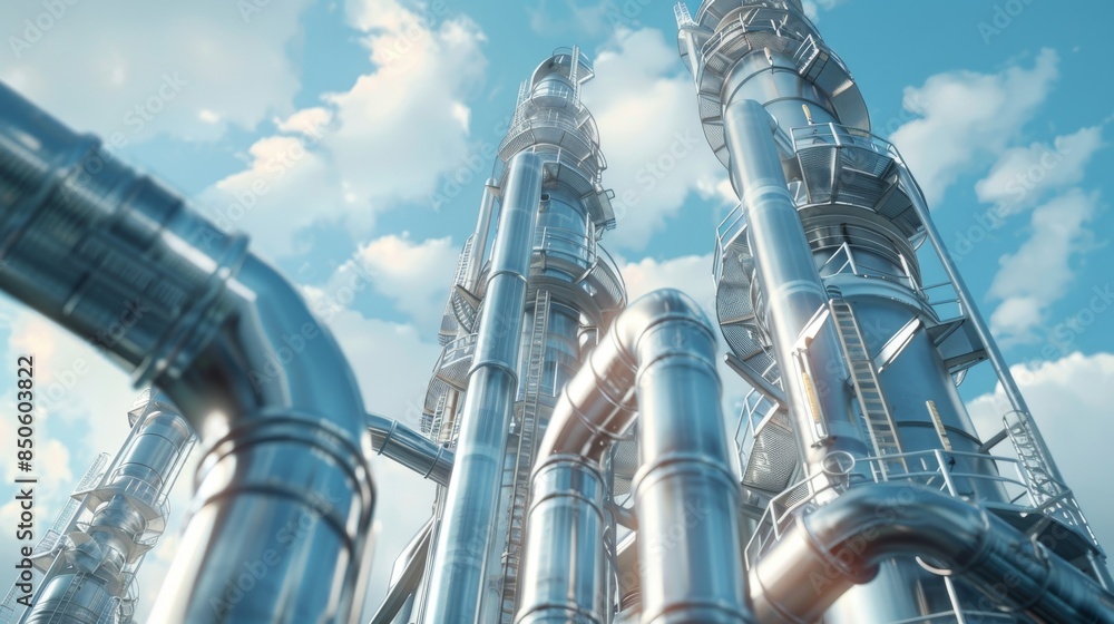 3d rendering of industrial factory pipeline steel gas oil petroleum ...