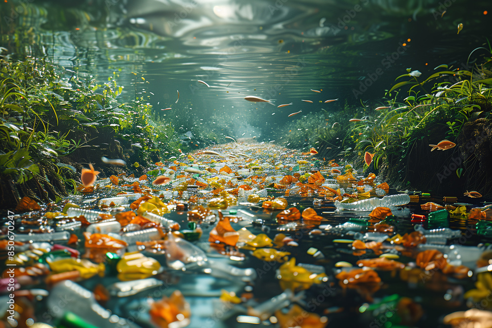 Foto de Stock High-resolution image of microplastic pollution in a ...