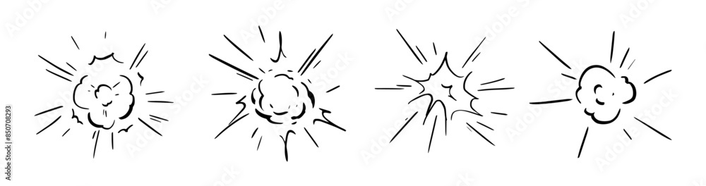 Radial explosion vector illustration. Exploding bursts, round ...