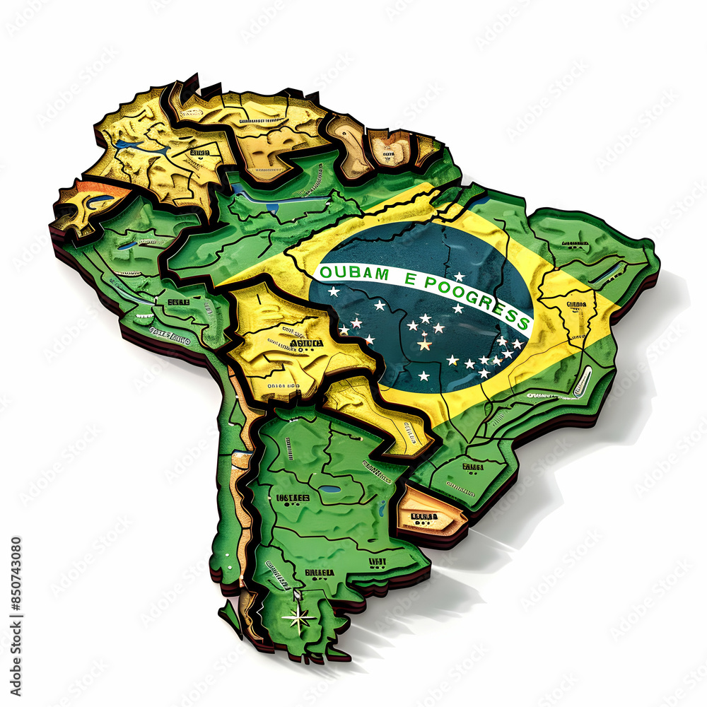 3D Flat Icon of Brazilian Map and Flag: Unity and Independence in ...
