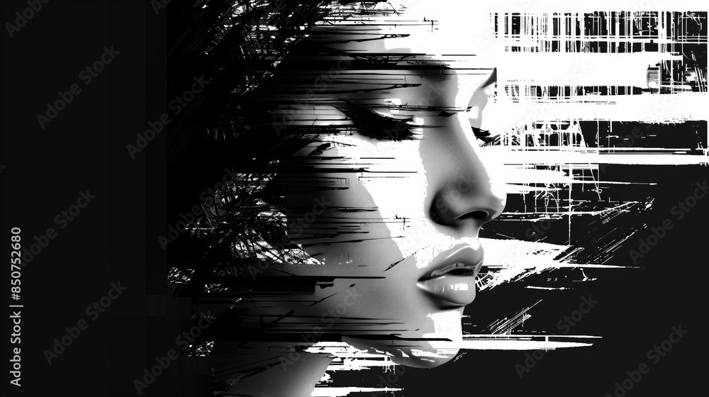 Creating shadowy pixel portraits with artificial intelligence. Stock ...