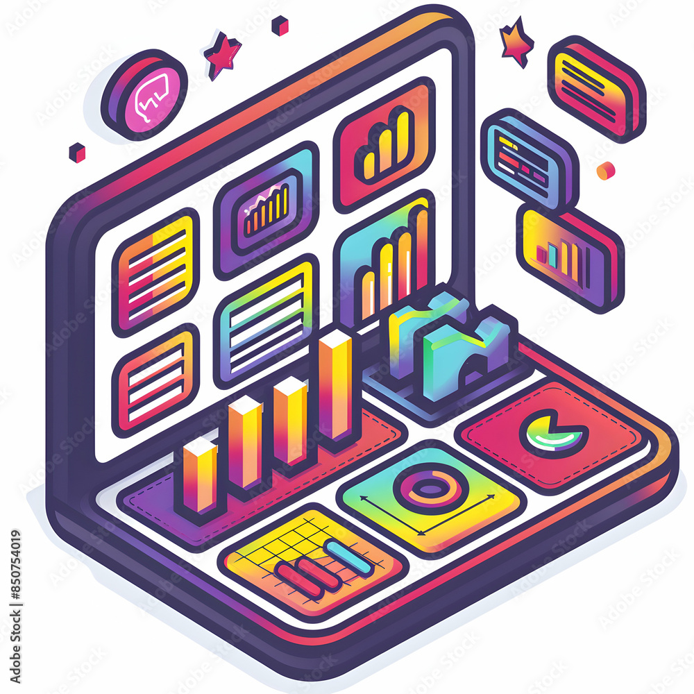 3D Flat Icons ERP Interface Chart Symbol for Social Media Posts ...