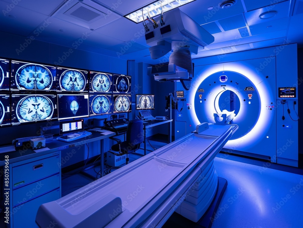 Neon blue advanced medical imaging MRI brain scans for neurology ...