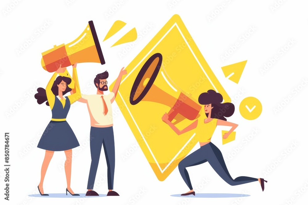 Announcement, alert or warning information, breaking news communication ...