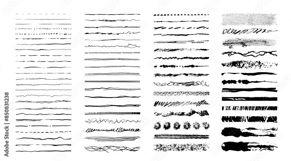 Set of hand drawn ink lines, isolated sketch strokes, sketch underlines ...