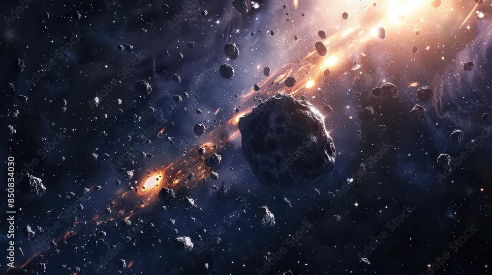 asteroid belt in outer space celestial bodies orbiting the sun ...