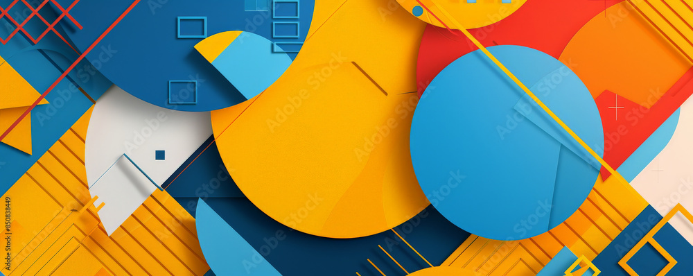 Colorful background with overlapping geometric shapes in primary colors ...