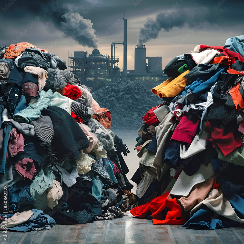 Fast Fashion and textile waste, clothes second hand for recycling. High ...