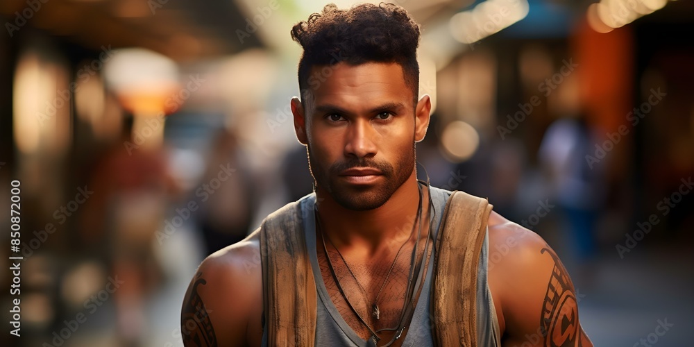 Contemporary Fusion Australian Aboriginal Man Embracing Tradition in ...