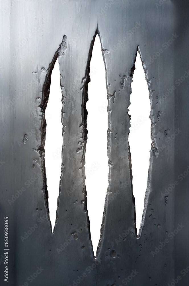 Creepy claw marks on a light gray metallic grungy texture background ...