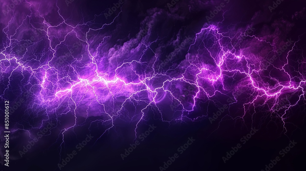 Abstract vector depicting purple lightning on a black background. The ...