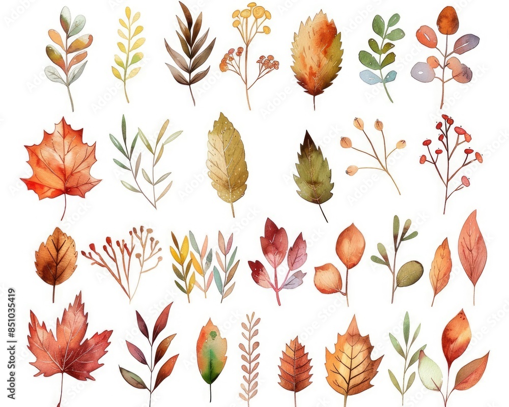 Hand Drawn Fall Leaves. Watercolor Botanical Clipart for Invitations ...