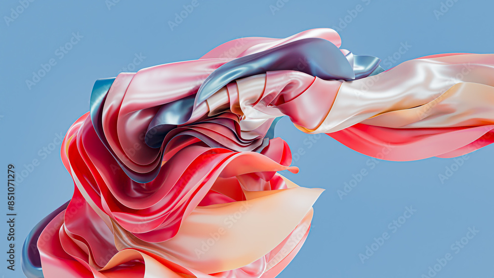 Vibrant 3D abstract of flowing layered fabrics Stock Illustration ...