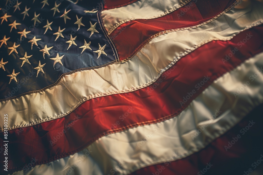 American Flag Macro Fabric Close-up Banner Design, Patriotic Home Decor ...