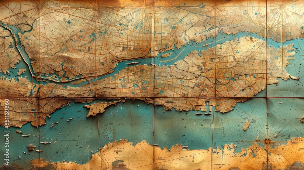 Old Maps with Modern Cityscapes: Create a background featuring antique ...