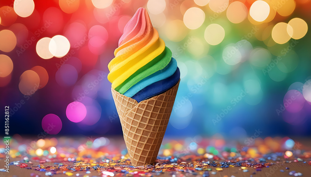 eis, creme, waffel, regenbogen, bunt, close up, borek, farbe, gay ...