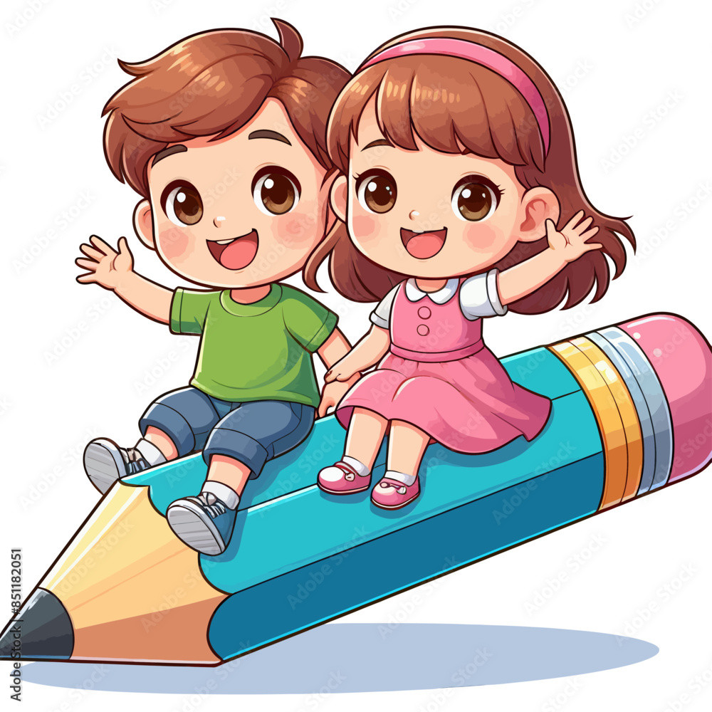 Cute happy School bus cartoon with children character on white ...