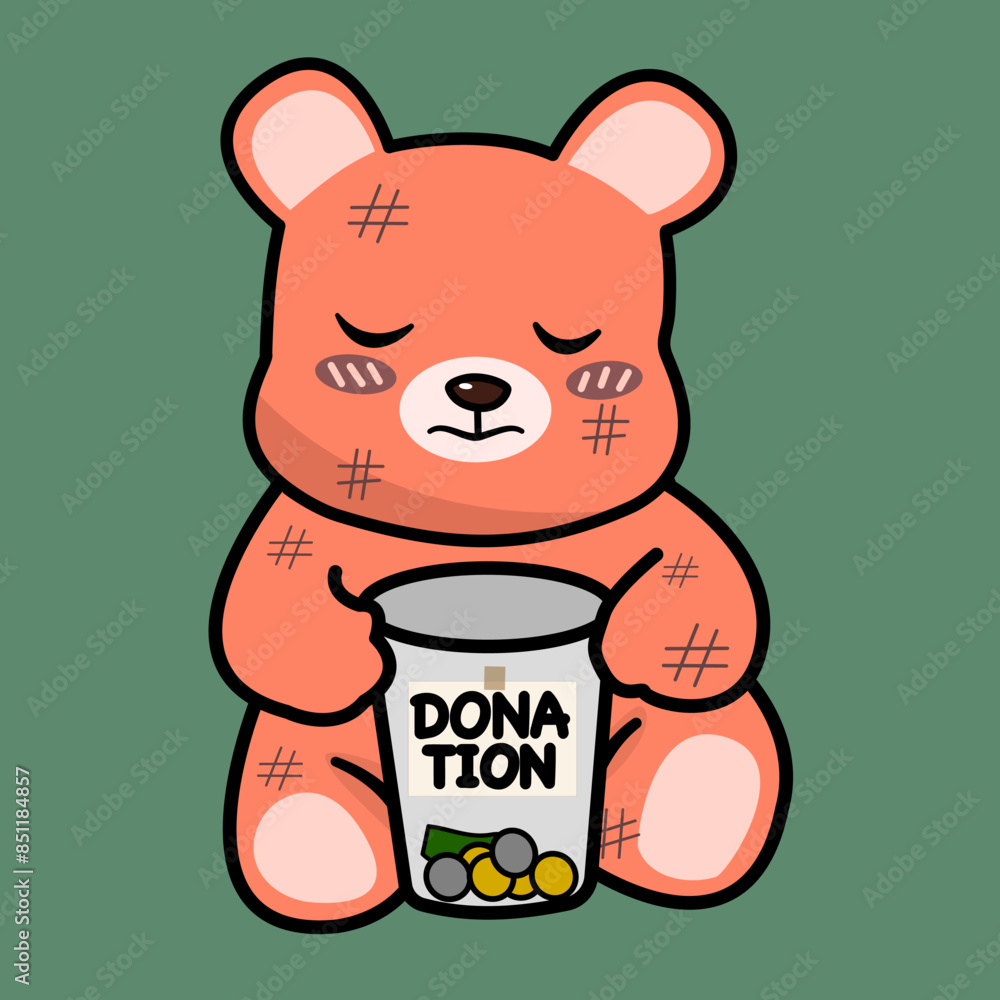 Clip art illustration of flat isolated cute filthy homeless poor teddy ...