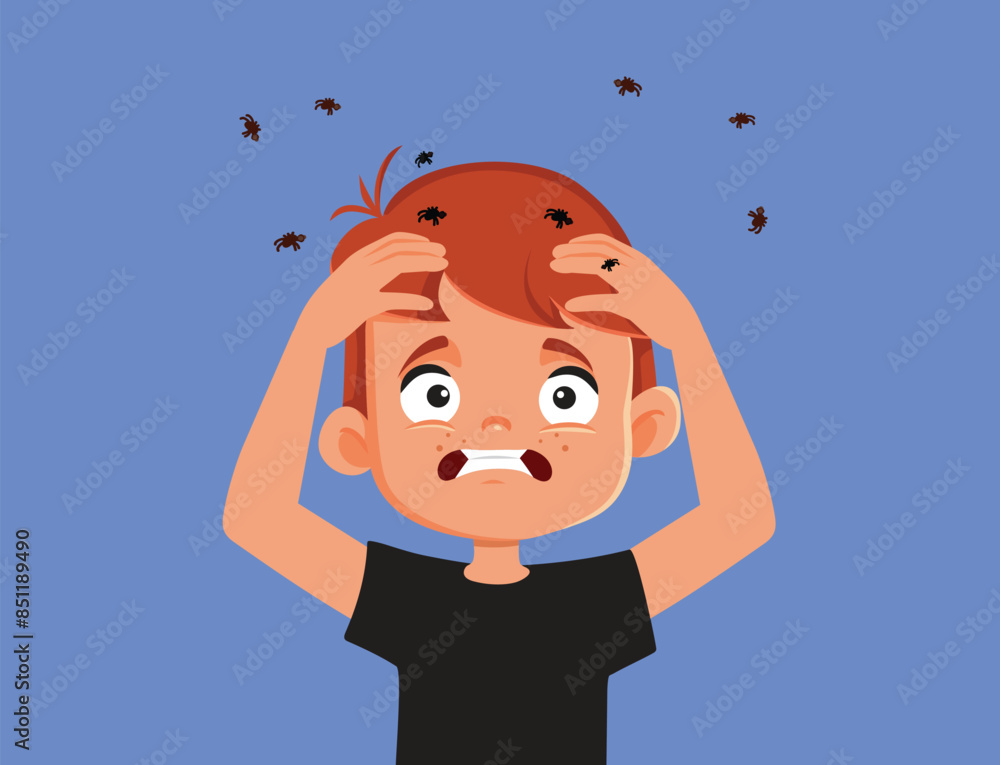 Boy with Lice Feeling Desperate Vector Cartoon illustration. Worried ...