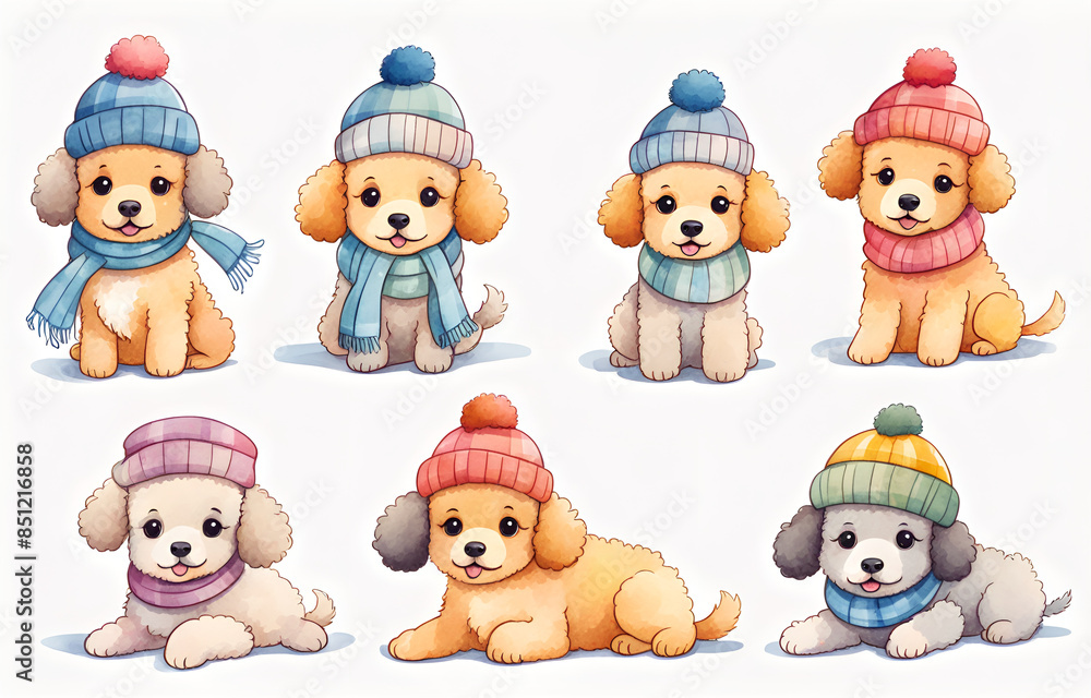 Cartoon Poodle wearing hats and necklaces,Poodle ，Duoge Comics. Multi ...