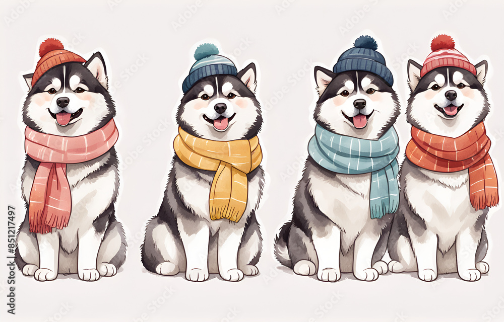 Alaskan dog, Husky dog, sled dog avatar,Cartoon Alaskan dog wearing ...