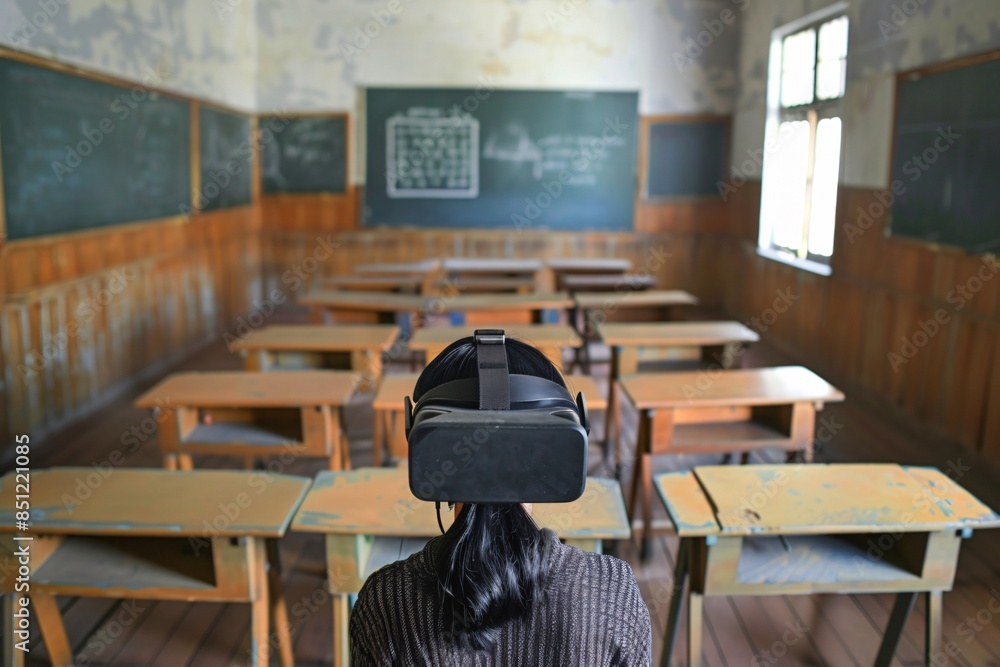 Student explores educational content through immersive virtual reality ...