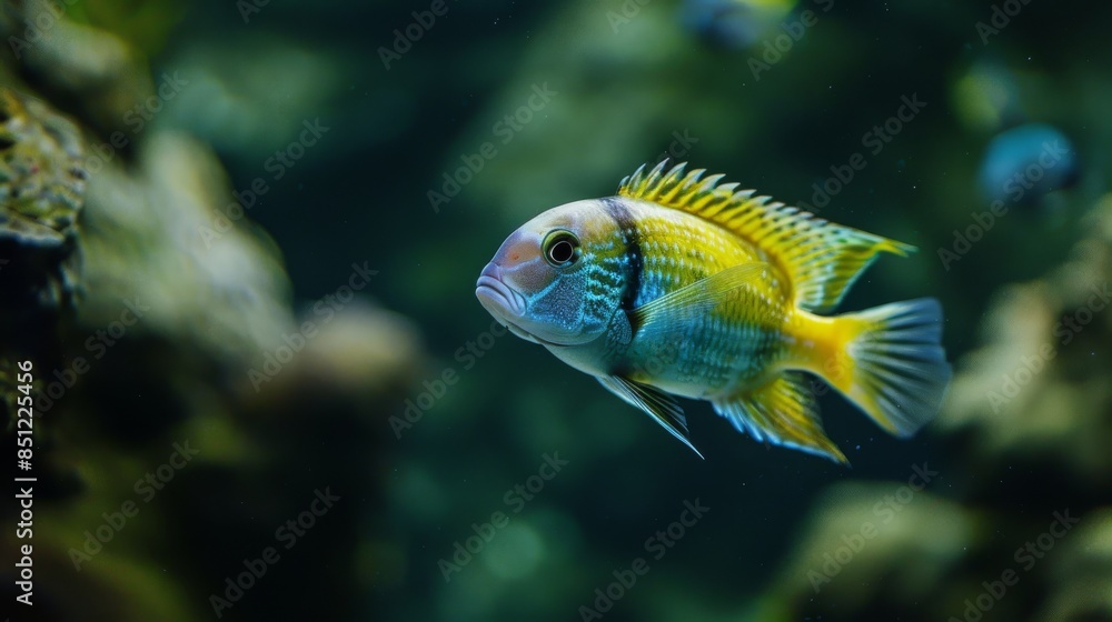 Yellow and Blue Fish Swimming in an Aquarium Stock Photo | Adobe Stock